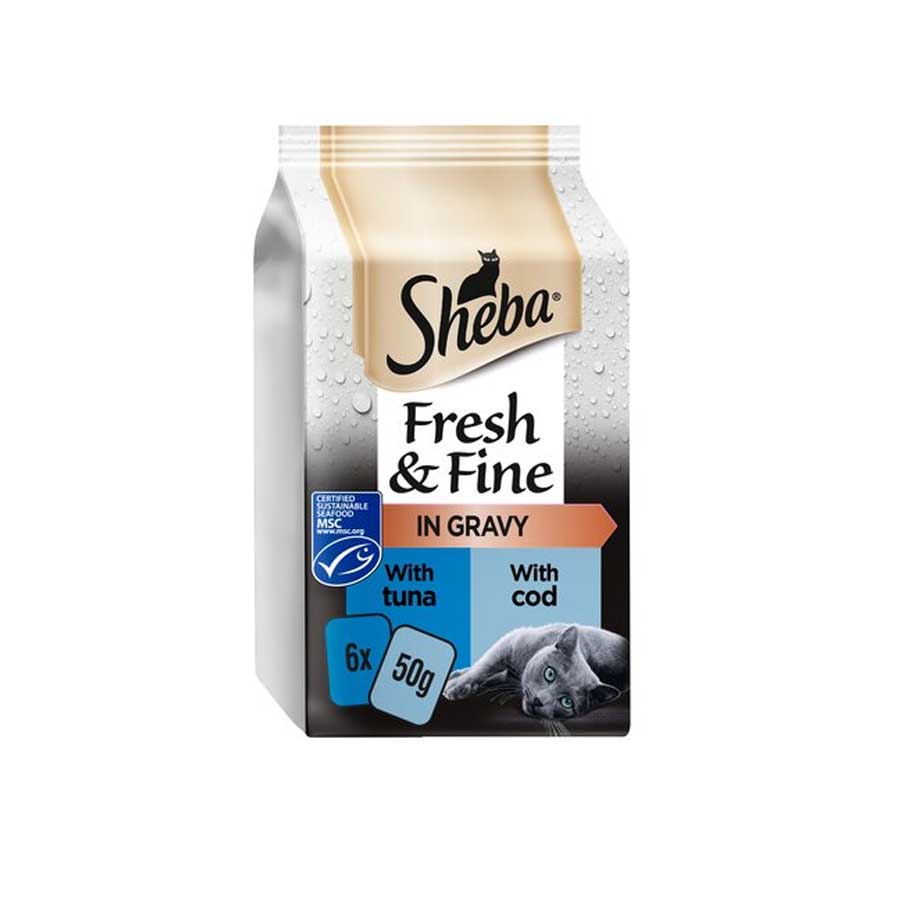 Sheba Fresh and Fine in Gravy Tuna and Cod Fish 6×50gm | Ehavene